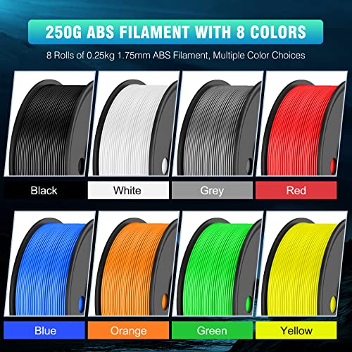 SUNLU 250g ABS Filament 1.75mm Bundle and PLA Meta 3D Printer Filament Green, Dimensional Accuracy +/- 0.02 mm, 0.25 kg Spool, 8 Rolls, Black+White+Grey+Blue+Yellow+Green+Red+Orange