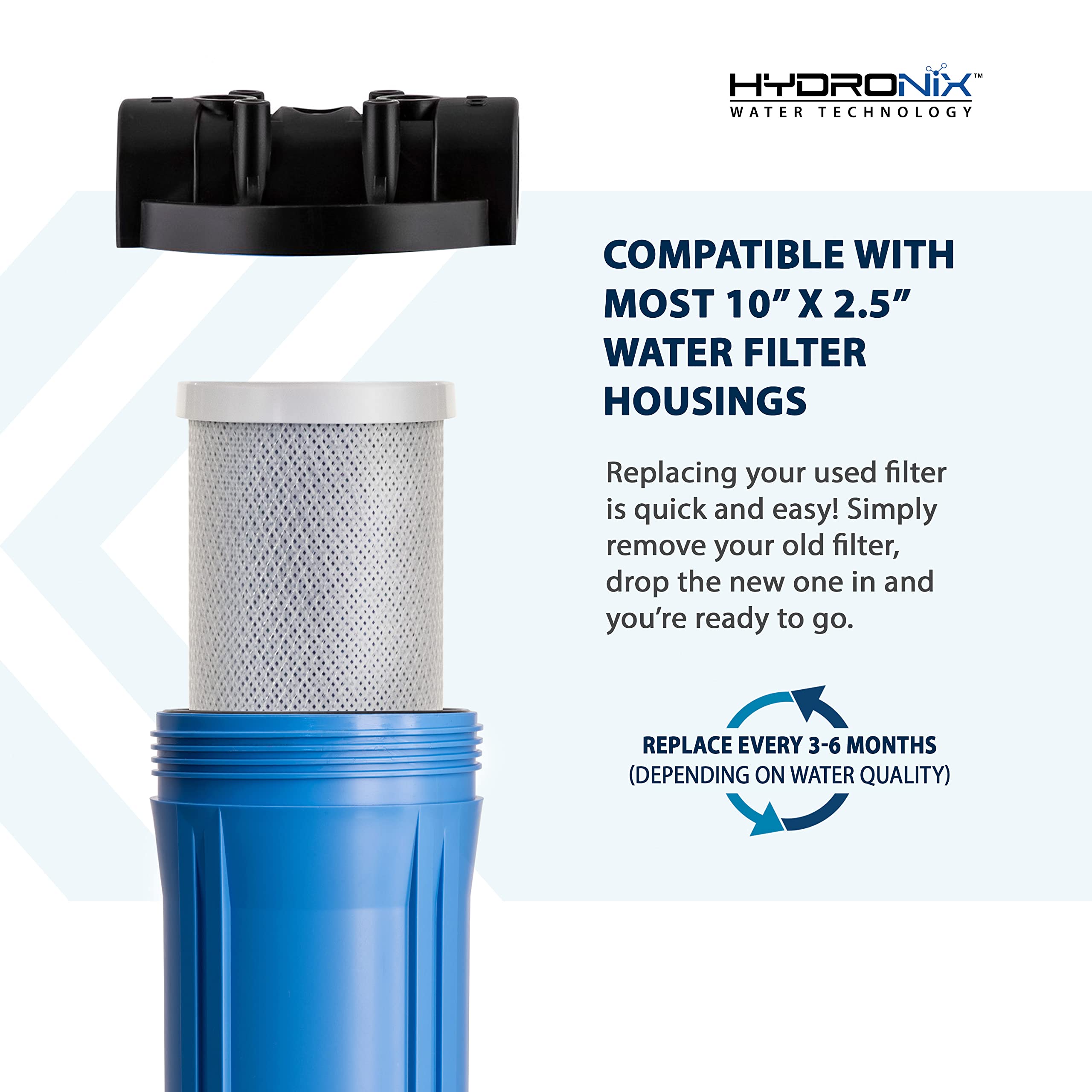 Hydronix 4 Pack Carbon Block Water Filters Coconut Shell CTO for Whole House, RO, DI, Hydroponics - 10" x 2.5", 5 Micron
