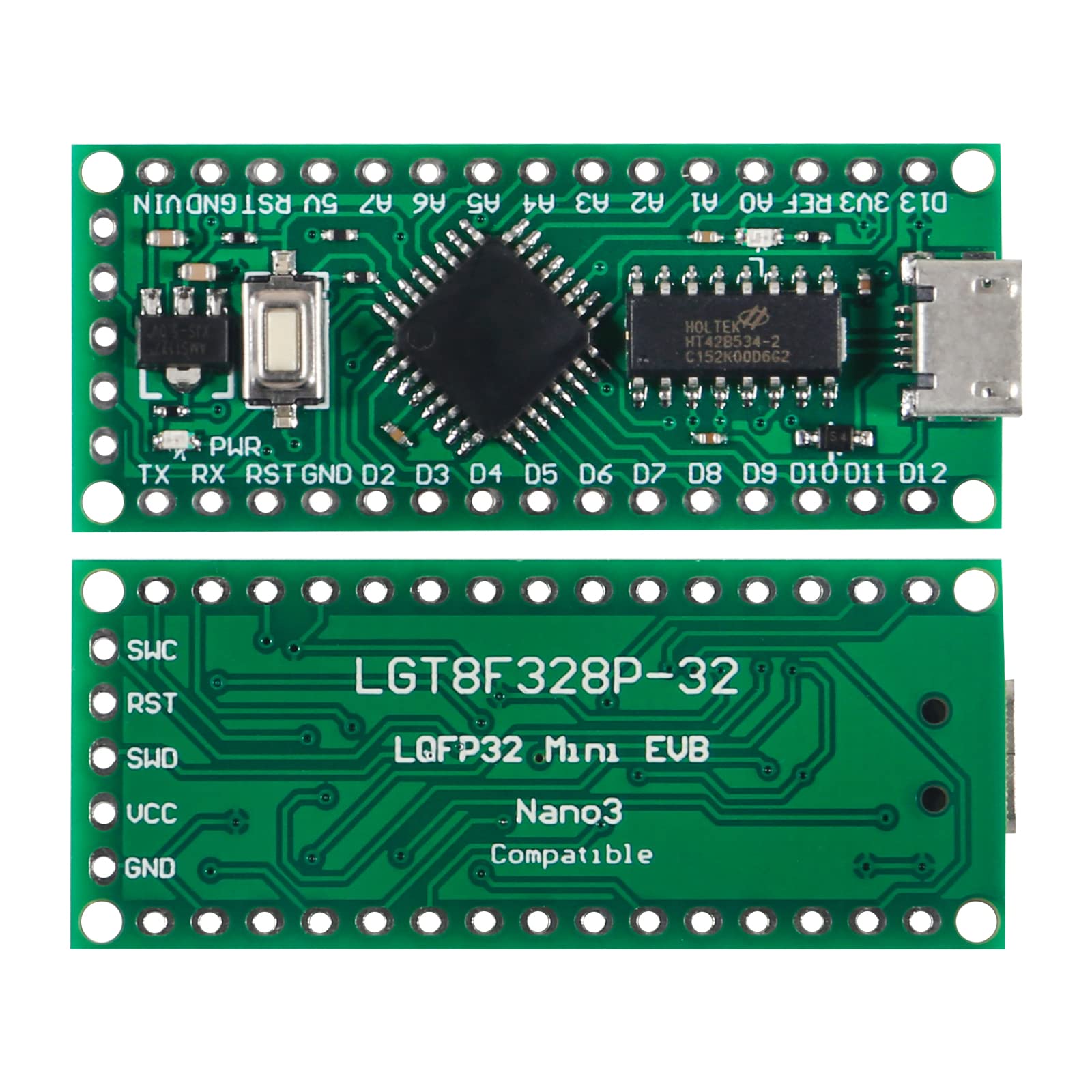 QCCAN 2pcs LGT8F328P LQFP32 MiniEVB HT42B534 Develope Board Replace Nano V3.0 ATMEGA328 Compatible for Arduino (LGT8F328P Type-C)