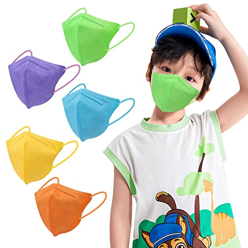 SOOQOO 50 Pcs KN95 Face Masks for Kids,Disposable KN95 Face Mask with Nose Bridge Clip,Filter Efficiency≥95% with Elastic Ear Loops,5-Layers Mask Protection (Multicolor-2)
