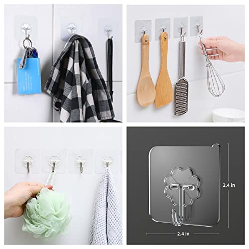 NEMIBAD 20pcs Transparent Wall Hooks 22lbs (Max) Heavy Duty Self Adhesive Hooks, Waterproof Self Adhesive Hooks, Kitchen Bathroom Hooks Wall Hooks Room Door Hooks Command Hooks