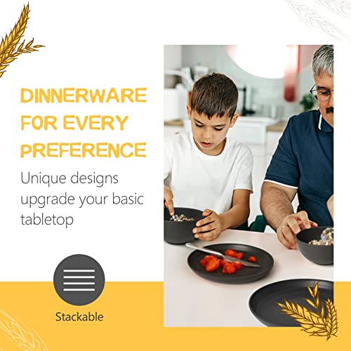 Teivio 24-Piece Kitchen Plastic Wheat Straw Dinnerware Set, Service for 6, Dinner Plates, Dessert Plate, Cereal Bowls, Pasta Bowls, Unbreakable Outdoor Camping Dishes, Black