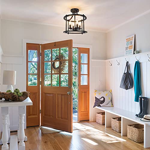 Farmhouse Semi Flush Mount Ceiling Light Fixture, 4-Light Industrial Ceiling Light Matte Black w/ E12 Base Metal Rustic Vintage Chandelier Lighting for Kitchen Dining Room Hallway Entryway Bedroom
