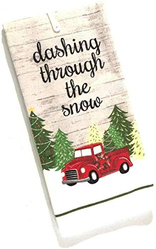 Greenbrier Set of 2 Christmas Dashing Through The Snow Microfiber Kitchen Towels, 15x25 in Red Truck Dishcloths Tea