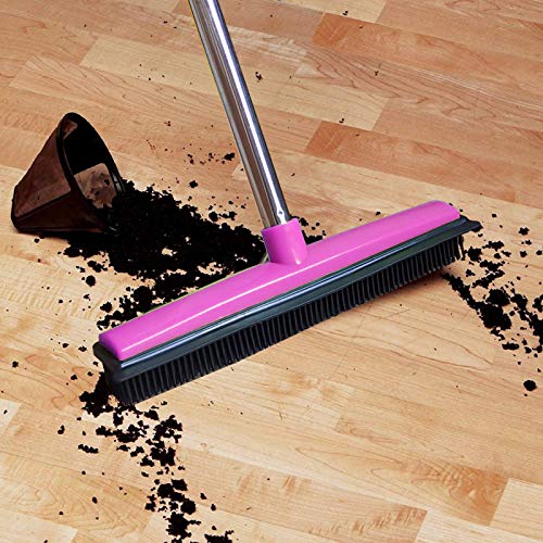 Telescopic Floor Broom for Pet Hair Adjustable Length Effective Cleaning Sweeper Tool Home Dust Removal Helper (Pink)