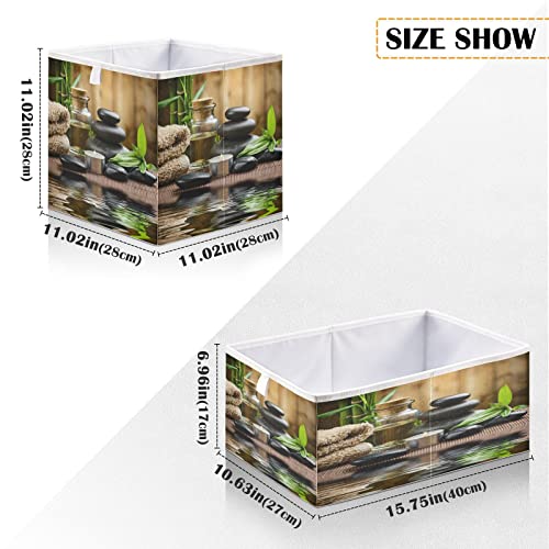 Nesatuwa Zen Basalt Stones on Wood Rectangular Storage Box,Large Collapsible Organizer Storage Basket,Toy Storage Box for Clothes Toys Home Decor 15.8x10.6x7 In