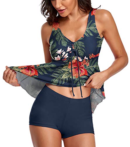UNIQWETO Tummy Control Tankini Bathing Suits for Women 2 Piece Swimsuits Tank Top with Boyshorts XX-Large