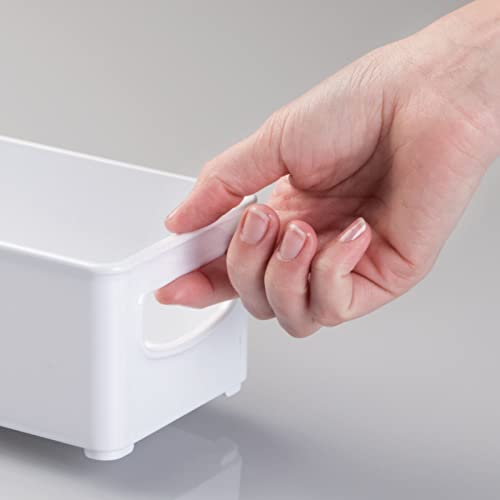 mDesign Small Plastic Bathroom Storage Container Bins with Handles for Organization in Closet, Cabinet, Vanity or Cupboard Shelf, Accessory Organizer for Hair Tools - Ligne Collection - 6 Pack - White