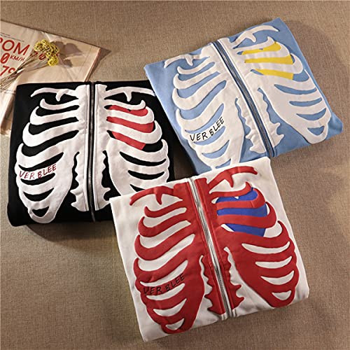 Women Zip Up Hoodies Goth Skeleton Rib Cage Graphics Y2K Harajuku Novelty Sweatshirt Black