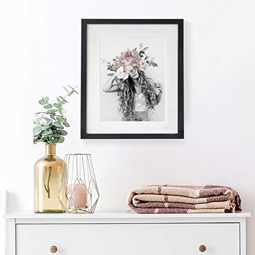 Fashion Woman Flower Head Modeling - Wall Decor Poster Print - Trendy Cute Beautiful Feminine Fine Visual Art Display (Framed)