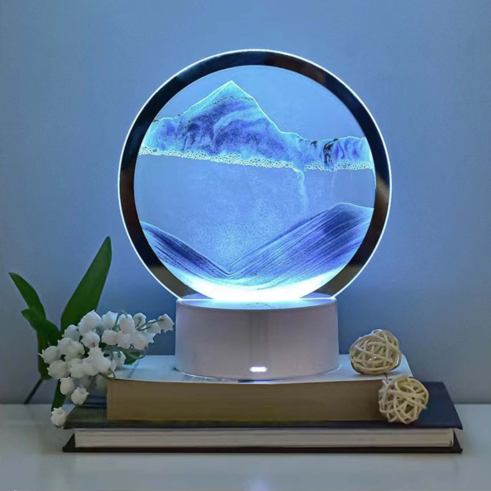 Moving Sand Art Picture With Light, 3d Kinetic Art Sand Sandscape In Motion Display Round Glass Flowing Sand Frame With Colorful Led, Dynamic Sand Art Liquid Motion Sand Picture For Home Decor Office