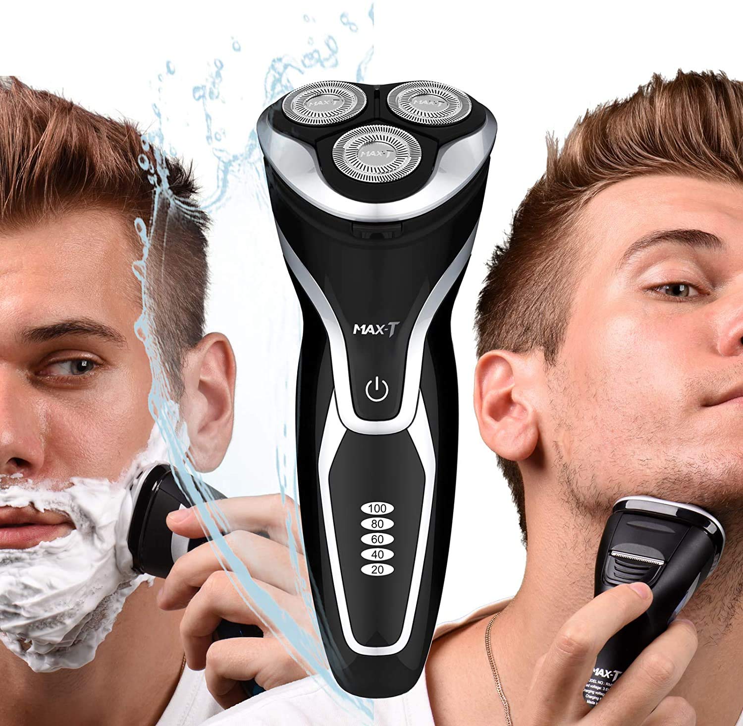 MAX-T Men Electric Razor, Rechargeable Wet & Dry Rotary Electric Shaver for Men (Blue)