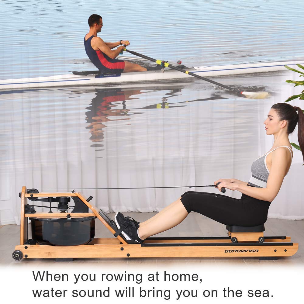 gorowingo Water Rower Rowing Machine, Wooden Row Machine with LCD Monitor & Phone Holder for Home Use Indoor Full Body Exercise