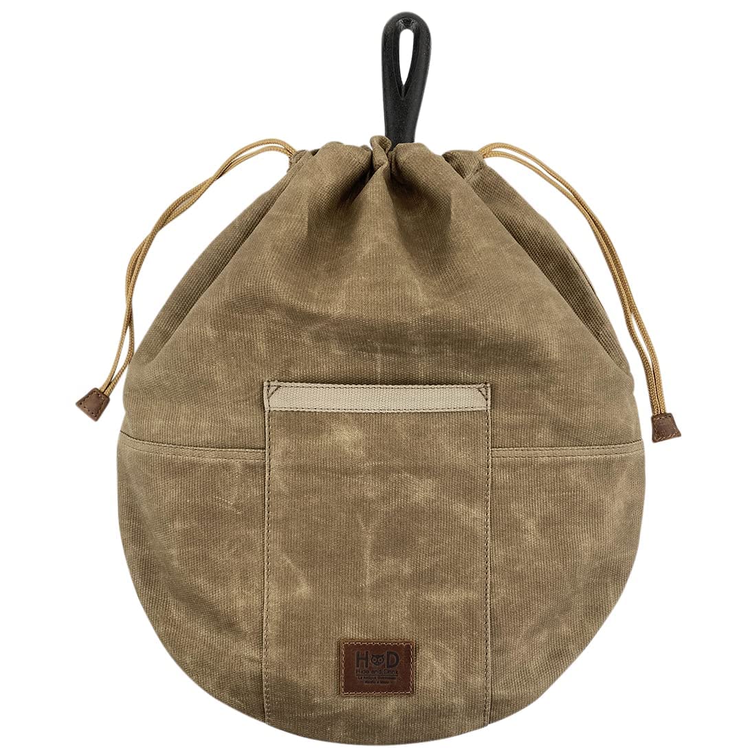 Hide & Drink, Rustic Bag for 12 Inch Frying Pan, Case for Skillet Without Nonstick Coating, Waxed Canvas, Handmade, Fatigue