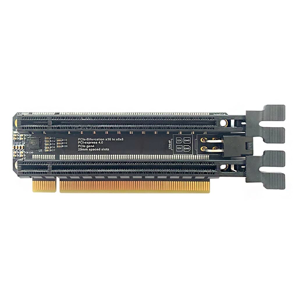 JMT PCI-E 4.0 x16 1 to 2 Expansion Card Gen3 Split Card PCIe-Bifurcation x16 to x8x8 with 20mm Spaced Slots CPU4P Power Supply Port (+4Pin Cable)