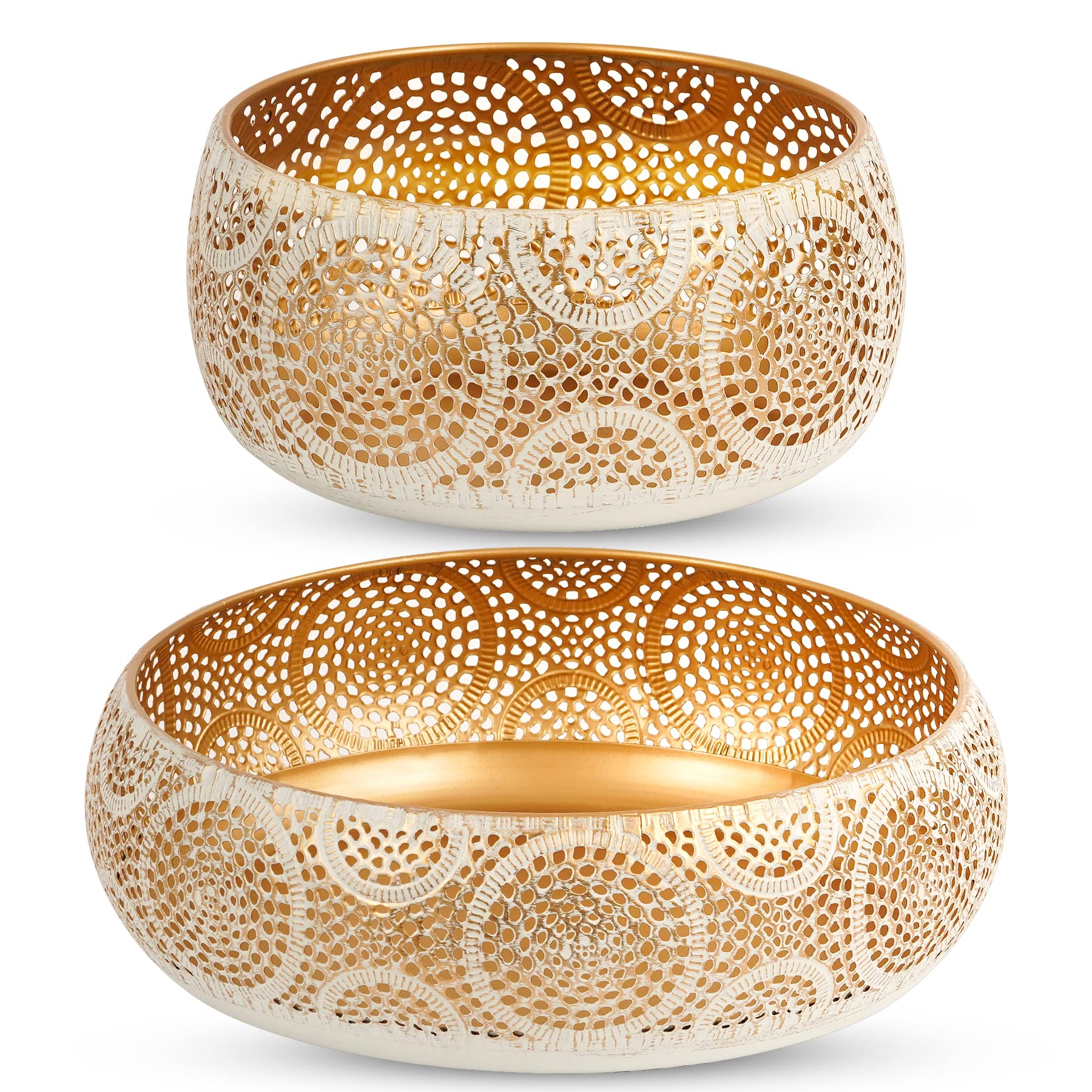 JAZUIHA Fruit Bowl Metal Fruit Basket 2pack Candy Fruit and Vegetables Holder for Kitchen, Counter, Dining Room, Table Office, Home Decor (Gold)