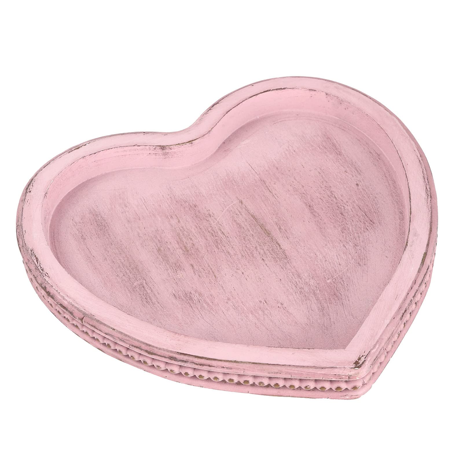 FESTWIND Heart Shaped Decorative Tray, Wooden Tray for Decor Coffee Table Dinning Table, Kitchen Island Decor Centerpiece, Farmhouse Tray Beaded Distressed Pink