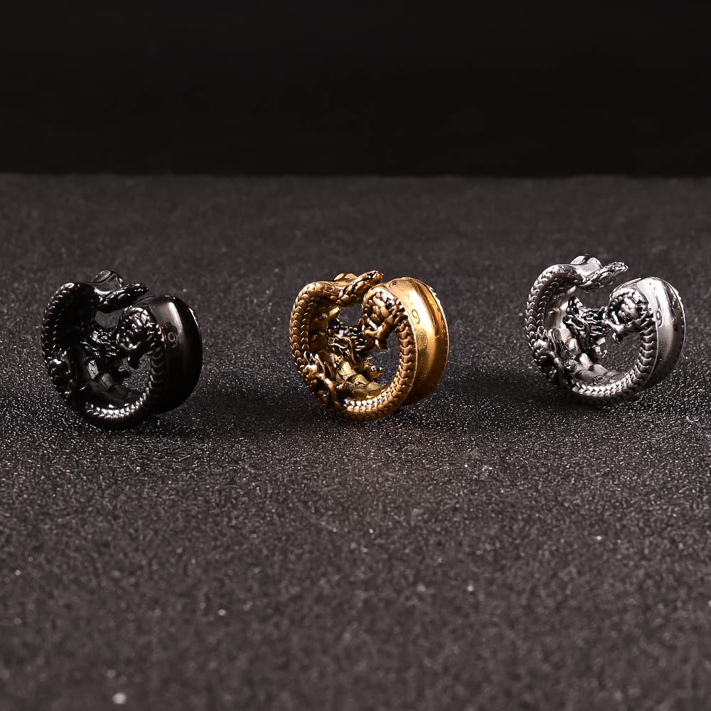 Maxbott 2PCS Stainless Steel Ear Plugs Dragon Saddle Tunnels Ear Gauges Piercing Body Jewelry (19mm(3/4"), Gold)