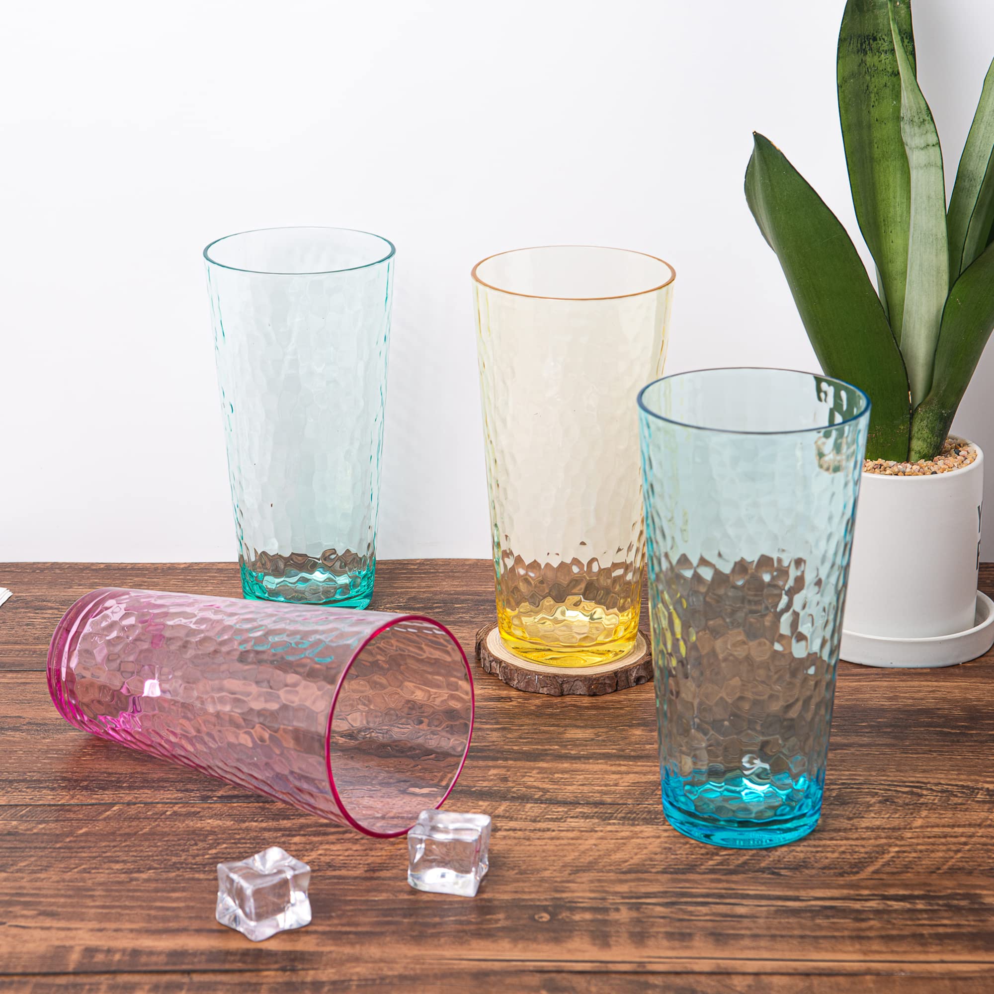 KOXIN-KARLU Mixed Drinkware 26-ounce Plastic Tumbler Acrylic Water Glasses, set of 6 Coral Pink