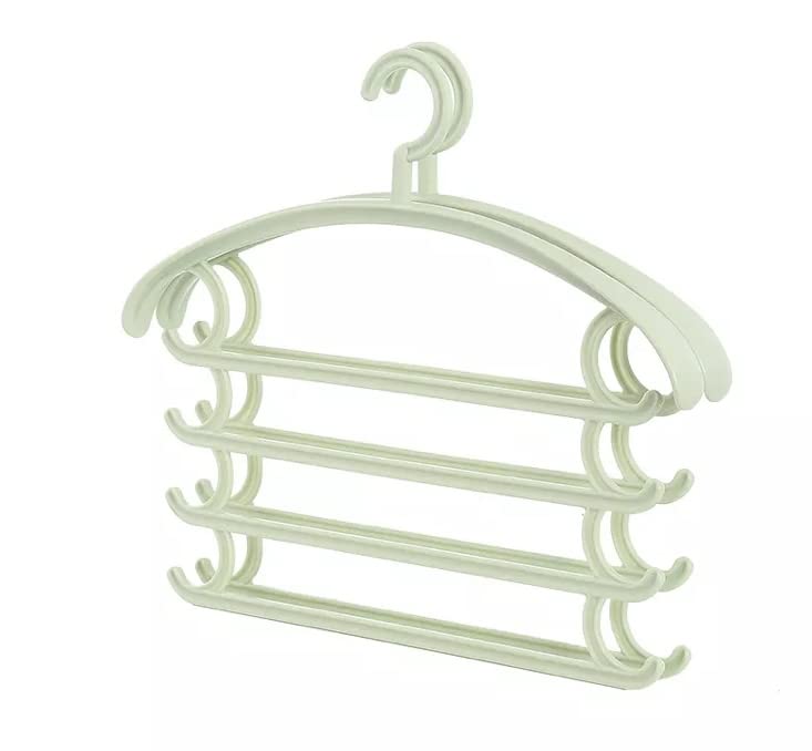 Pants Hanger 3Pk Space Saving Multi Functional Clothes Hanger 4 Layer Closet Organizer for Trousers Scarves… (Green)