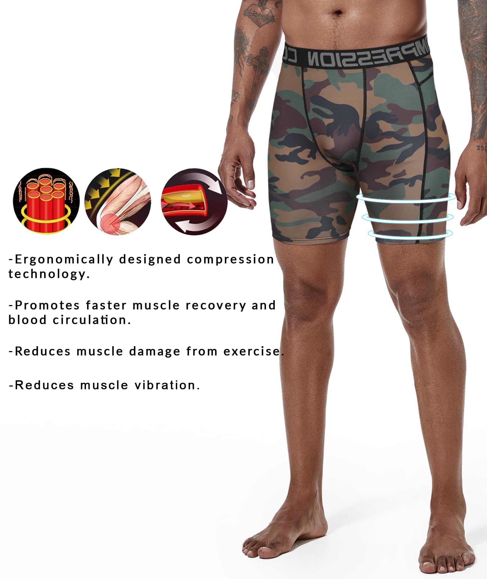 Holure Men's 3 Pack Sport Compression Shorts Mens Yoga Shorts Workout Running,Brown,Blue,Green,Camo,02-XL