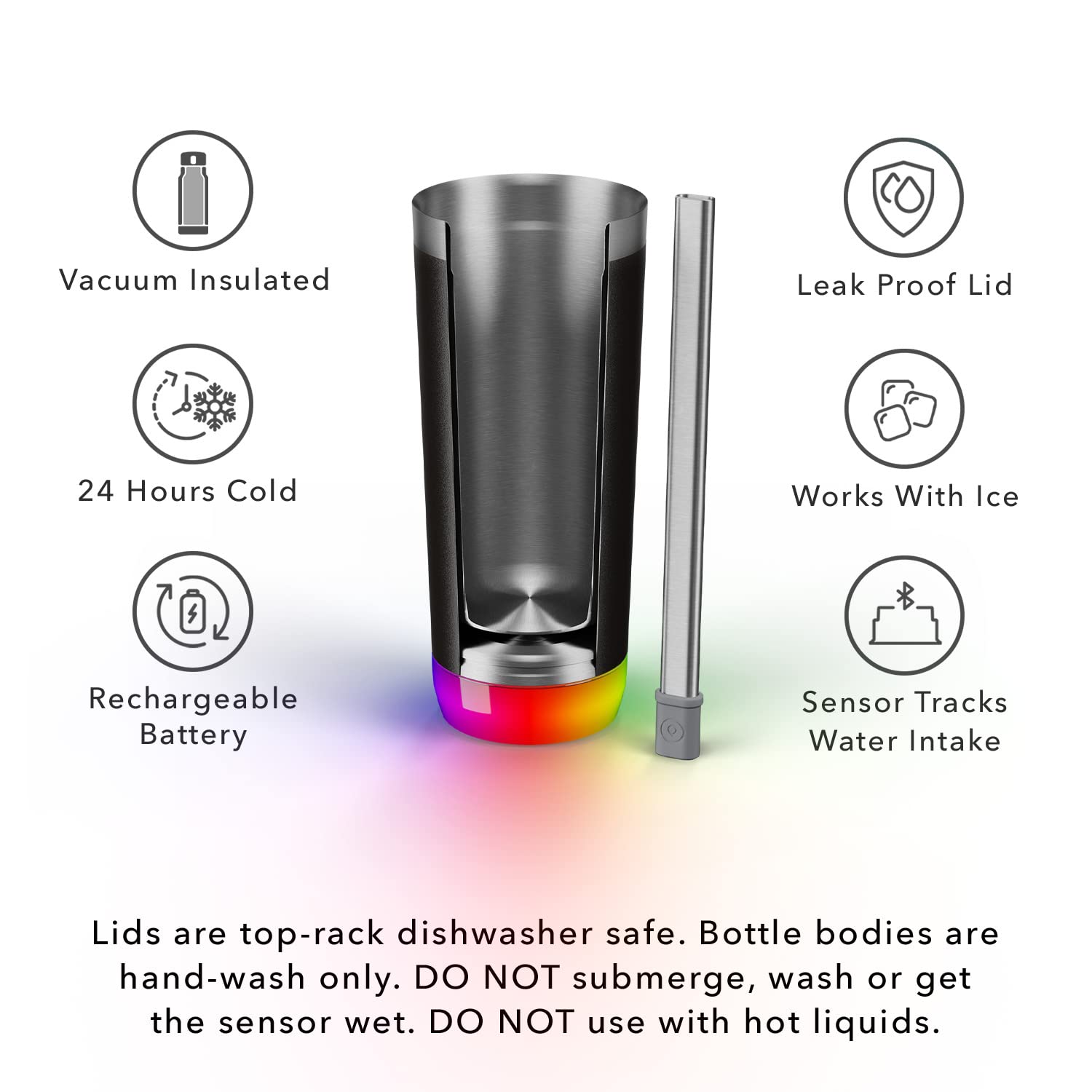 Hidrate Spark PRO Smart Tumbler β Insulated Stainless Steel β Tracks Water Intake with Bluetooth, LED Glow Reminder When You Need to Drink β 20oz, Black