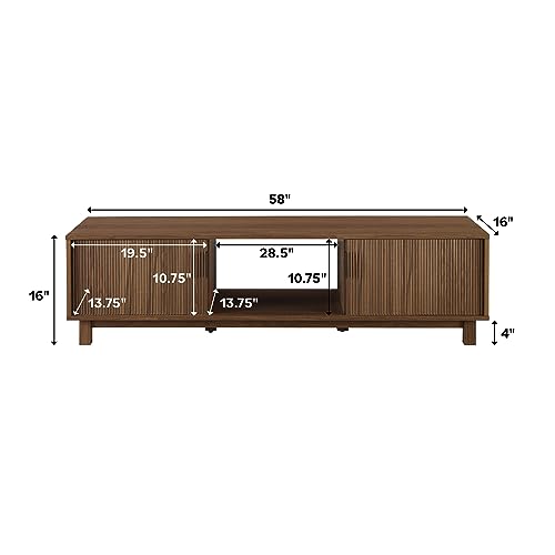 Walker Edison Walton Modern Fluted-Door Low Stand for TVs up to 65 Inches, 58 Inch, Mocha