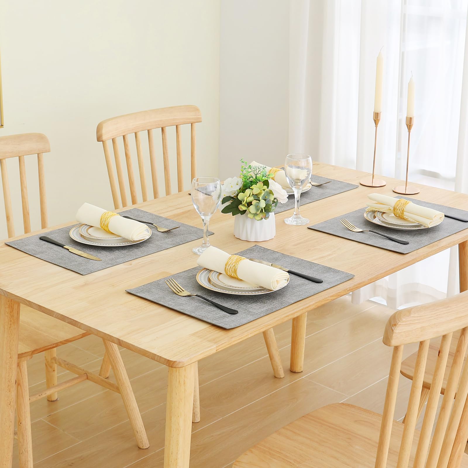 Homaxy Faux Leather Heat Resistant Placemats for Dining Table Set of 6, Waterproof Wipeable Washable PU Table Mats, Easy to Clean Anti-Slip Place Mats, 11.8" x 17", Light Grey