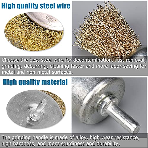 Mixiflor 18 Pack Wire End Brush Set, Wire Brush for Drill ,6 Sizes 0.012" Brass Coated Crimped Wire Wheel for Drill 1/4 Inch Shank, for Drill Attachment