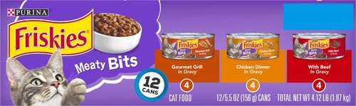Friskies Wet Cat Food, Meaty Bites, 3-Flavor Variety Pack, 5.5-Ounce Can, Pack Of 12