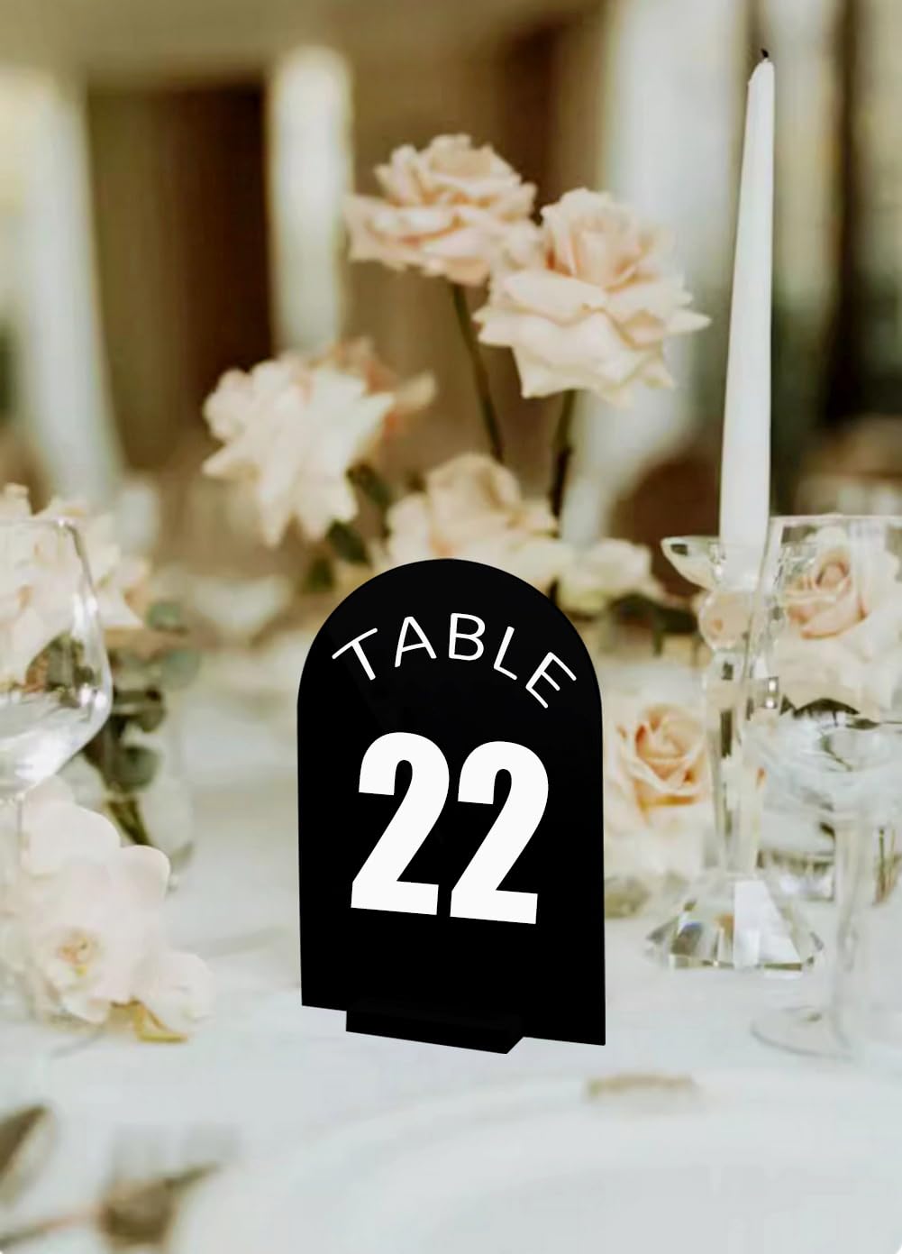 QSONG SHOP 15PCS Acrylic Table Signs with Stands- 5""x7"" Black Arched Acrylic Wedding Numbers and Base,1/8"" Thick Modern Arch Acrylic TableTop Sign for Wedding Reception Event Party (Full Black)