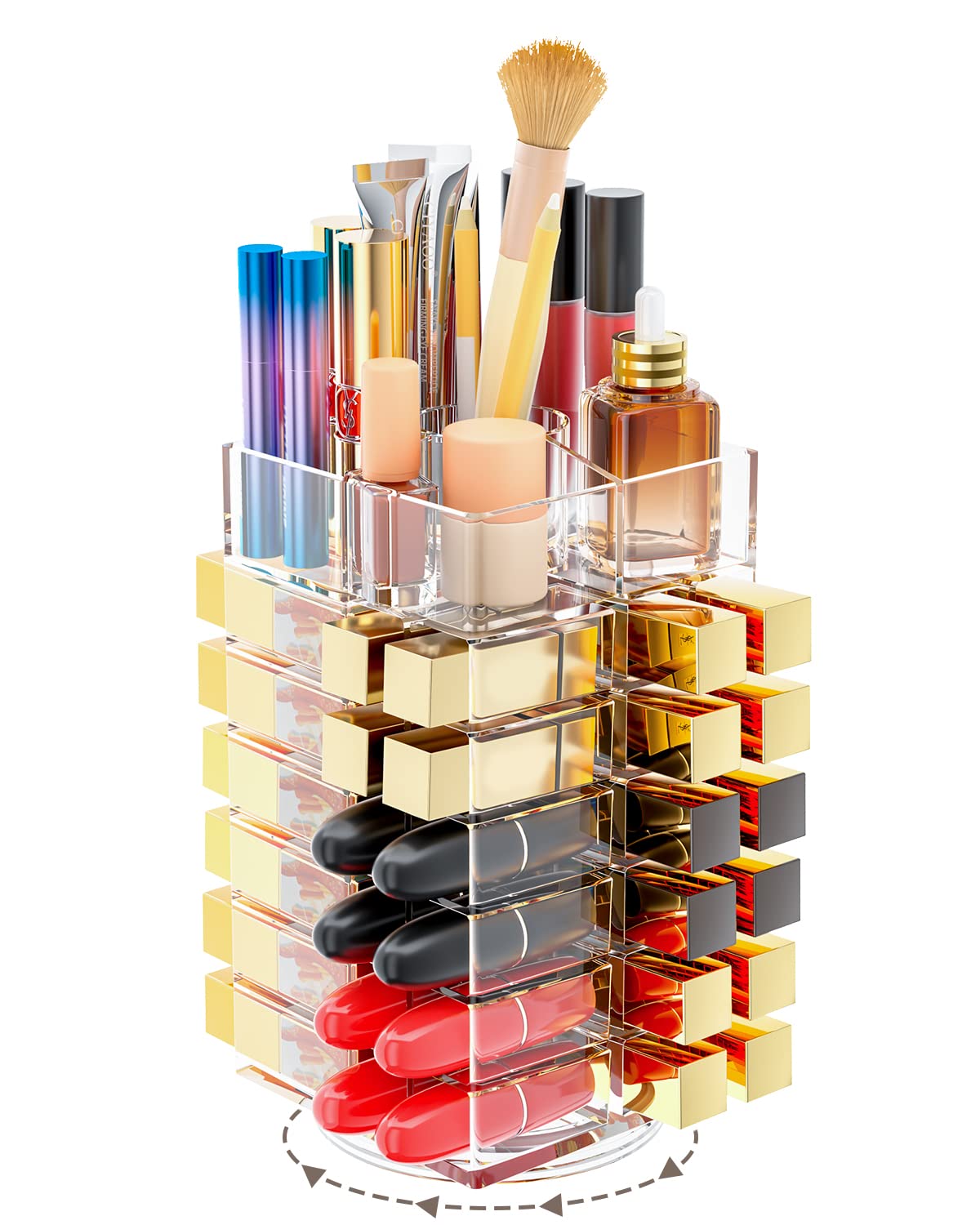 lexvss Lipstick Holder Organizer, 53 Slots Lip Gloss Storage Organizer, Rotating Cosmetic Lipsticks Display Stand Tower for Vanity Countertop Makeup Dresser Counter