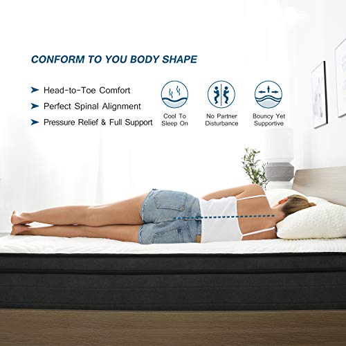 Sweetnight Twilight 10 Inch Mattress in a Box - PillowTop Memory Foam & Inner Springs Hybrid - Sleep Cool, Motion Isolating Individually Wrapped Coils - King