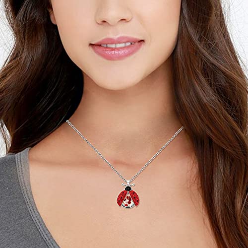 superchic Cute Red and Black Ladybug Beetle Pendant Necklace with Cubic Zirconia Floating Crystals for Women/Girl (Silver Plating)