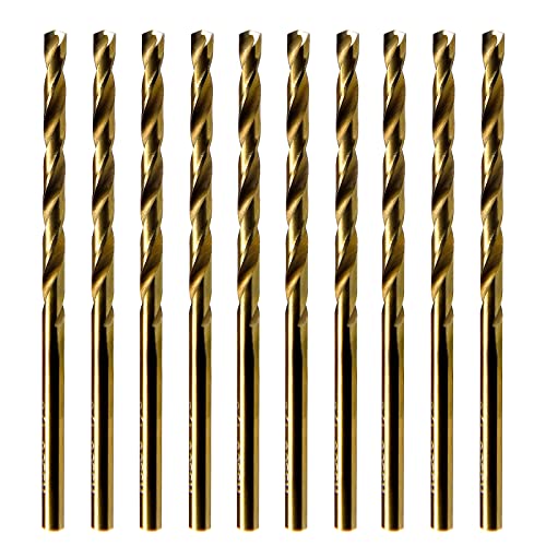 MAXTOOL 1/16" 10pcs Identical Jobber Length Drills HSS M42 Twist Drill Bits 8% Cobalt Fully Ground Golden Straight Shank Drills; JBF42G10R04P10