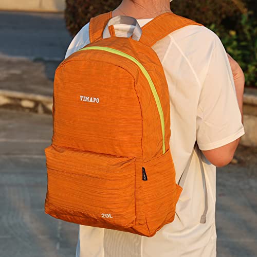 vimapo Foldable Casual Daypack, Lightweight Nylon Backpack for Travel, 20L Packable Hiking Daypack, Camping Outdoor Cycling Bag for Adults (Orange)