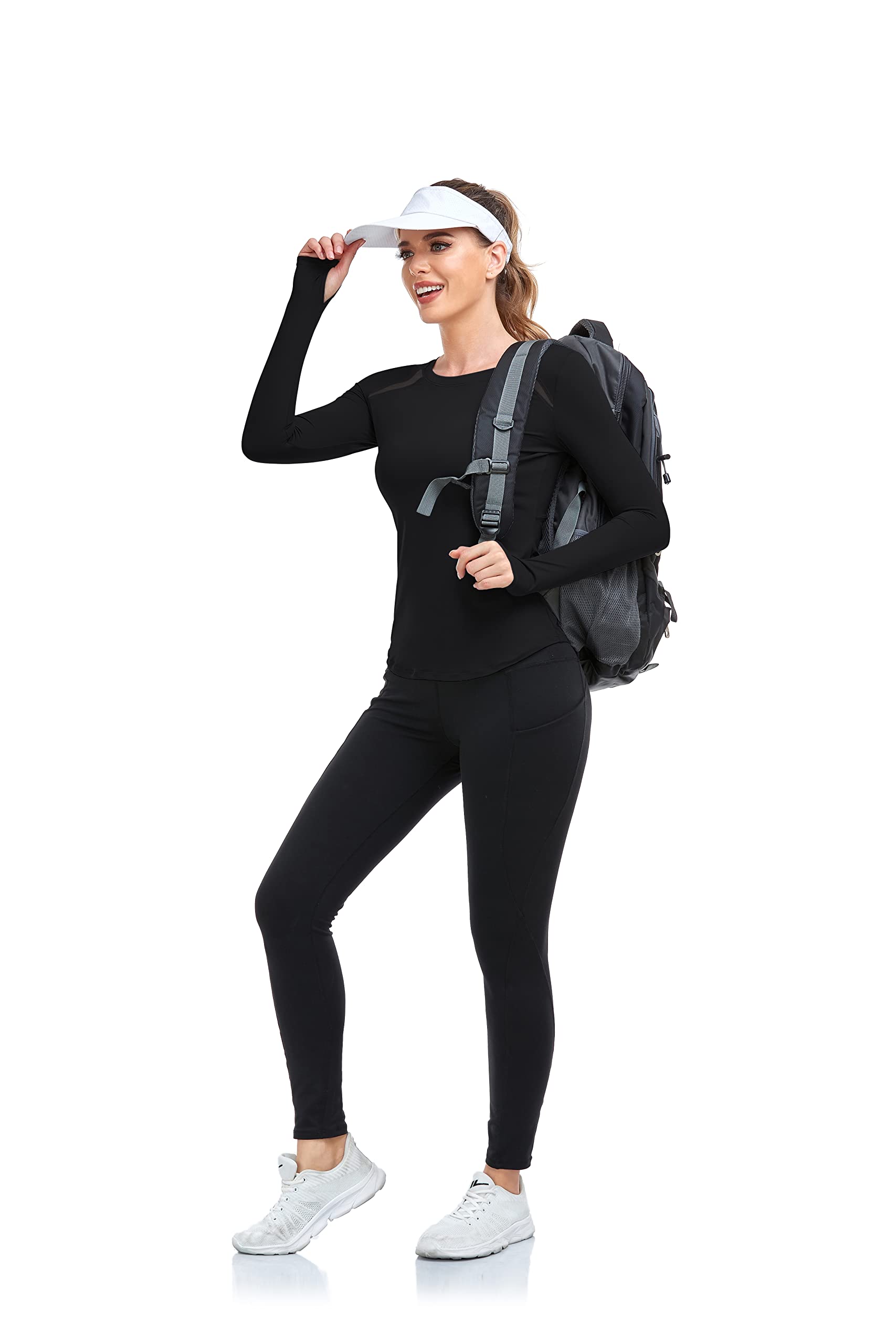 Jusfitsu Long Sleeve Workout Shirts for Women Stretchy Athletic Tshirts Slim Fit Breathable Running Tops Mesh Back L Black