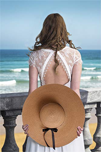 Womens Straw Hat Wide Brim Floppy Beach Sun Hat for Women UPF 50+ Adjustable Strap Vacation