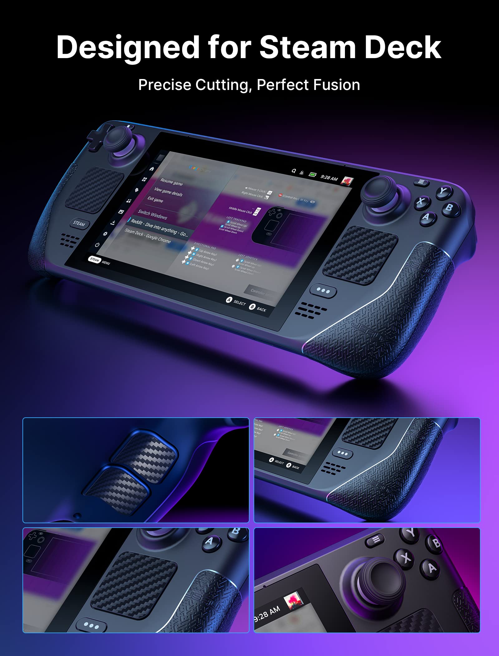 JSAUX Skin Stickers Set Compatible for Steam Deck/Steam Deck OLED, Steam Deck Anti-Slip Grip Stickers, Steam Deck Touchpad Protector, Steam Deck Thumb Grip Caps, Touch Front & Back Protector Set