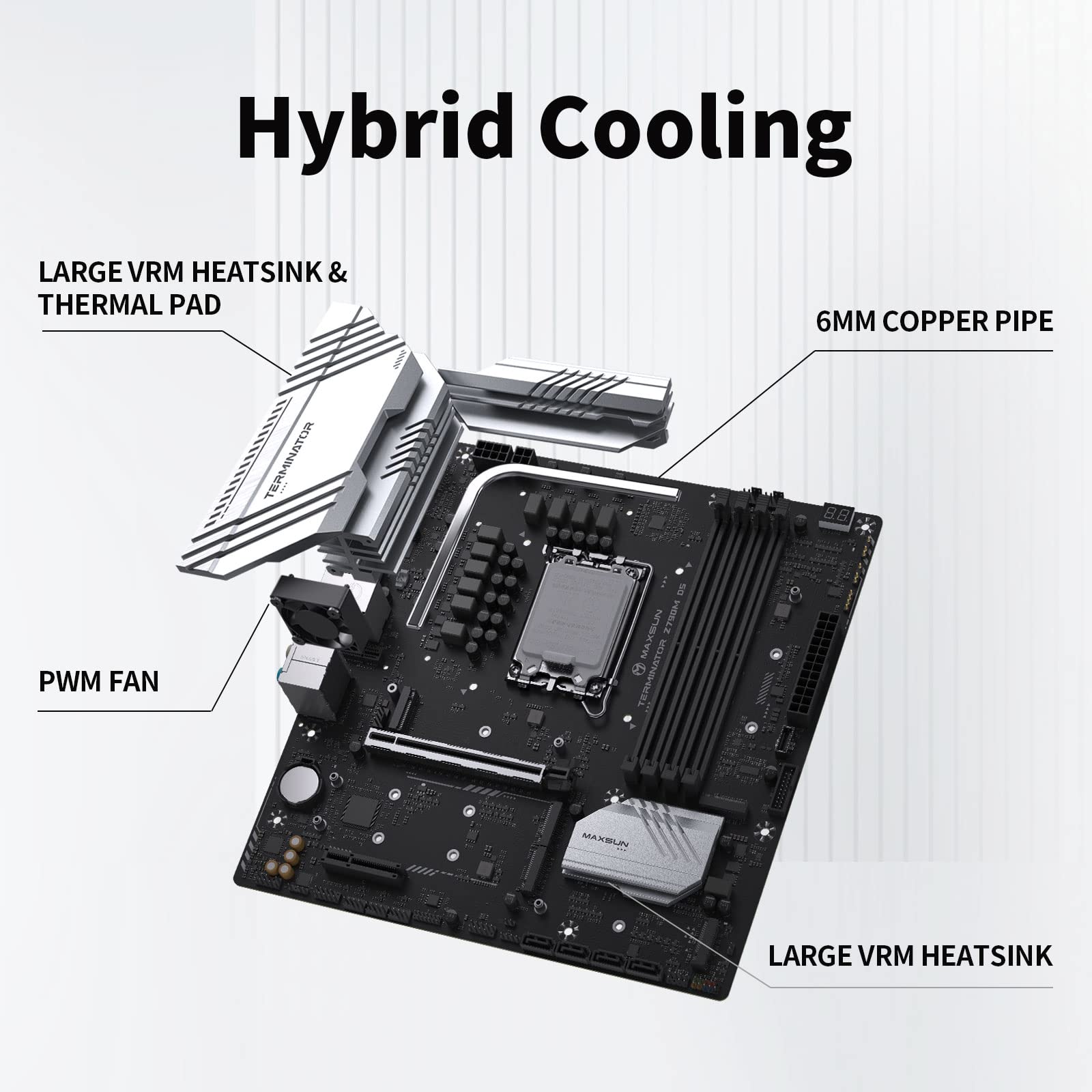 MAXSUN Z790 DDR5 PC M-ATX Intel Gaming Motherboard (MATX, 13th/12th Gen Intel Core, LGA 1700 Socket, DDR5, PCIe 5.0 x16, 2.5G LAN, 5*M.2 Slots)