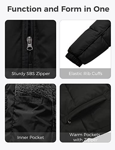 Wantdo Men's Warm Puffer Jacket Thicken Waterproof Winter Coat with Hood (Black, Medium)