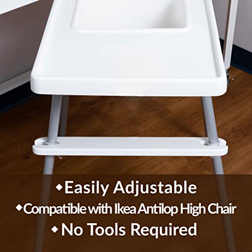 High Chair Footrest Compatible with IKEA Antilop Bamboo Wooden Adjustable Footrest with 4 Rubber Rings and 2 Metal Rings (White)