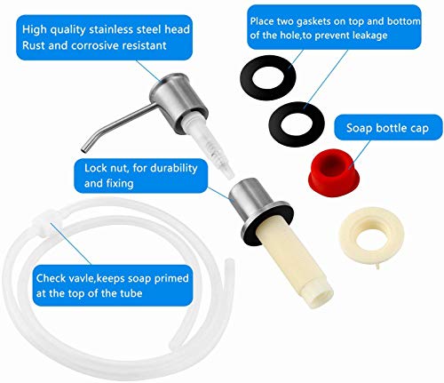 One Sight Soap Dispenser for Kitchen Sink and 47'' No-spill Extension Tube Kit, Stainless Steel, Kitchen Dish Soap Dispenser Pump In Sink Connects Directly To Soap Bottle