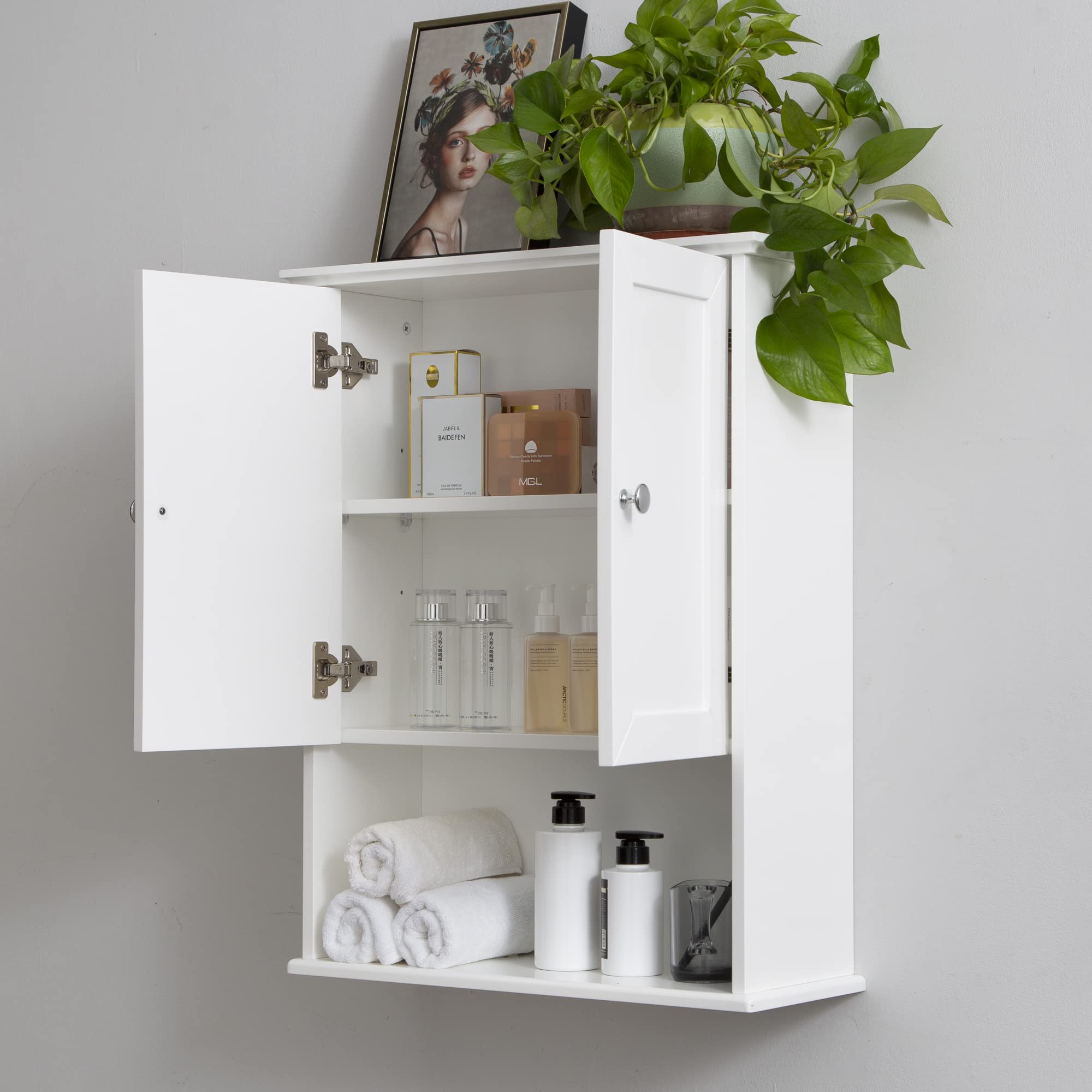 VANIRROR White Bathroom Wall Cabinet Over The Toilet Storage Cabinet, 24x30 Inch Wood Medicine Cabinets Wall Mounted Bathroom Cabinet with Doors for Laundry Room, Bedroom Kitchen