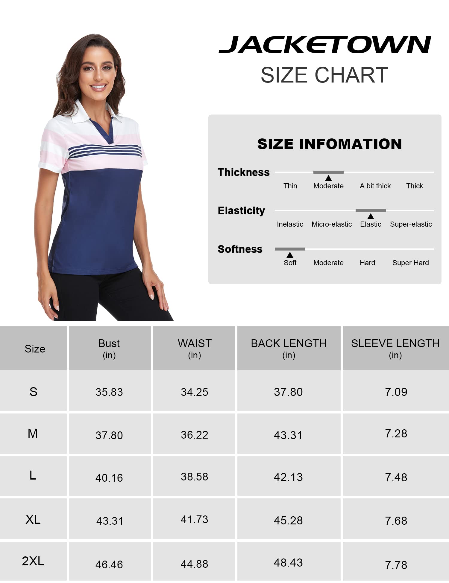 JACKETOWN Womens Golf Apparel Short Sleeve Tennis Shirt Graphic Tshirts(White,XL)