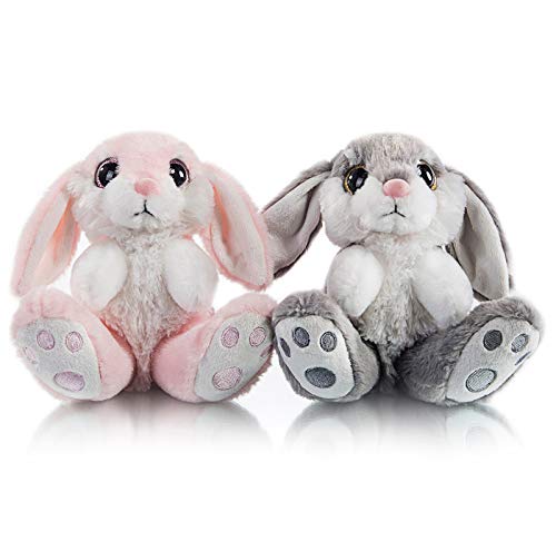 My OLi Bunny Rabbit Stuffed Animal Plush Bunny 7" Easter Stuffed Bunny with Floppy Ear 2 Pack Plush Rabbit Bedtime Friend Plush Toy Gifts for Girls Boys Kids, Gray & Pink