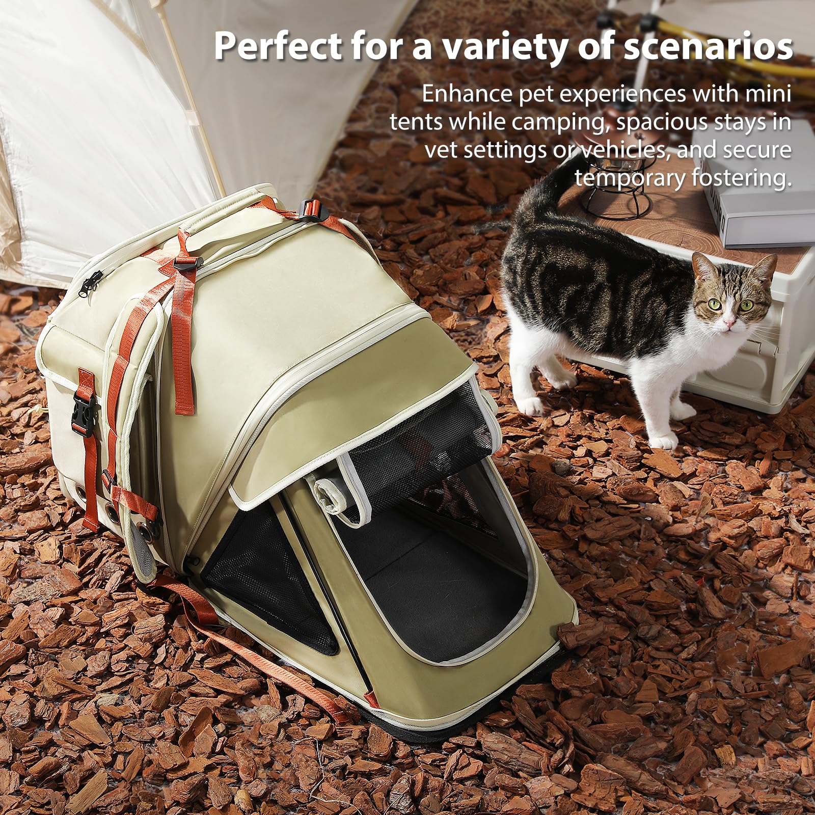 Expandable Cat Carrier with Detachable Treat Pouch, Cat Backpack for Large Cats Bundle Fluffy Dog Couch Bed, Modular Dog Bed for Large Dogs