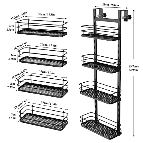 Nieifi Adjustable Over The Door Shower Caddy Organizer Shelves Rack with Hooks, Hanging Rustproof Shower Shelf Storage Basket for Inside Shower, Small Items Don’t Fall, Balck 4 Tier