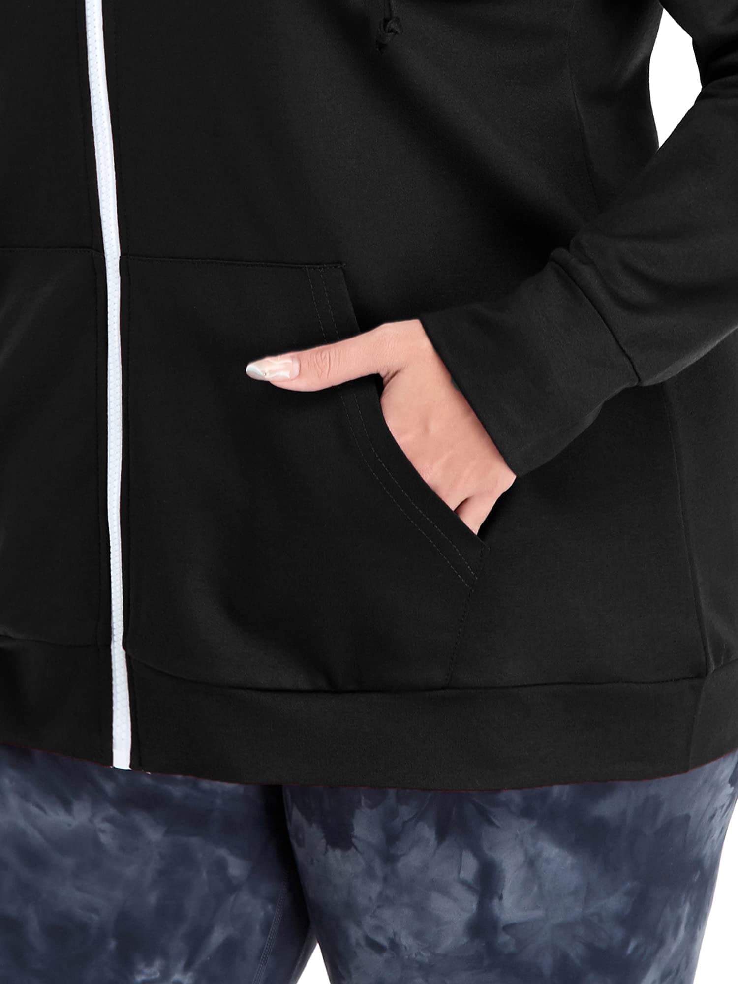 FOREYOND Plus Size Full Zip Hoodies for Women Long Sleeve Sweatshirt Workout Jackets with Kanga Pocket Black 2X