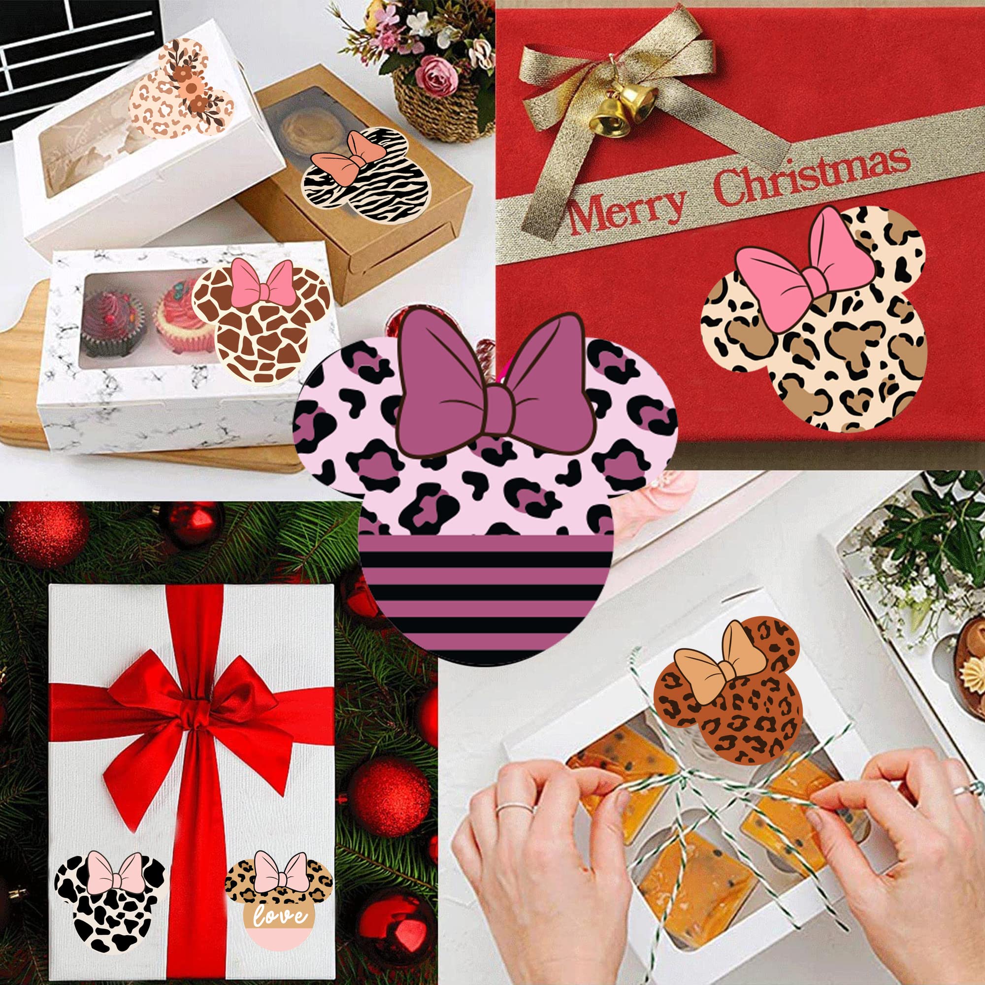Jouierty 500Pcs Cartoon Mouse Head Stickers (Leopard Print)